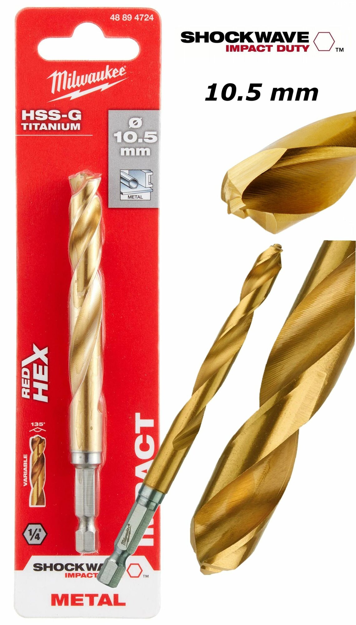 Сверло по металлу MILWAUKEE 48894724 SHOCKWAVE HSS-TiN 10,5 мм