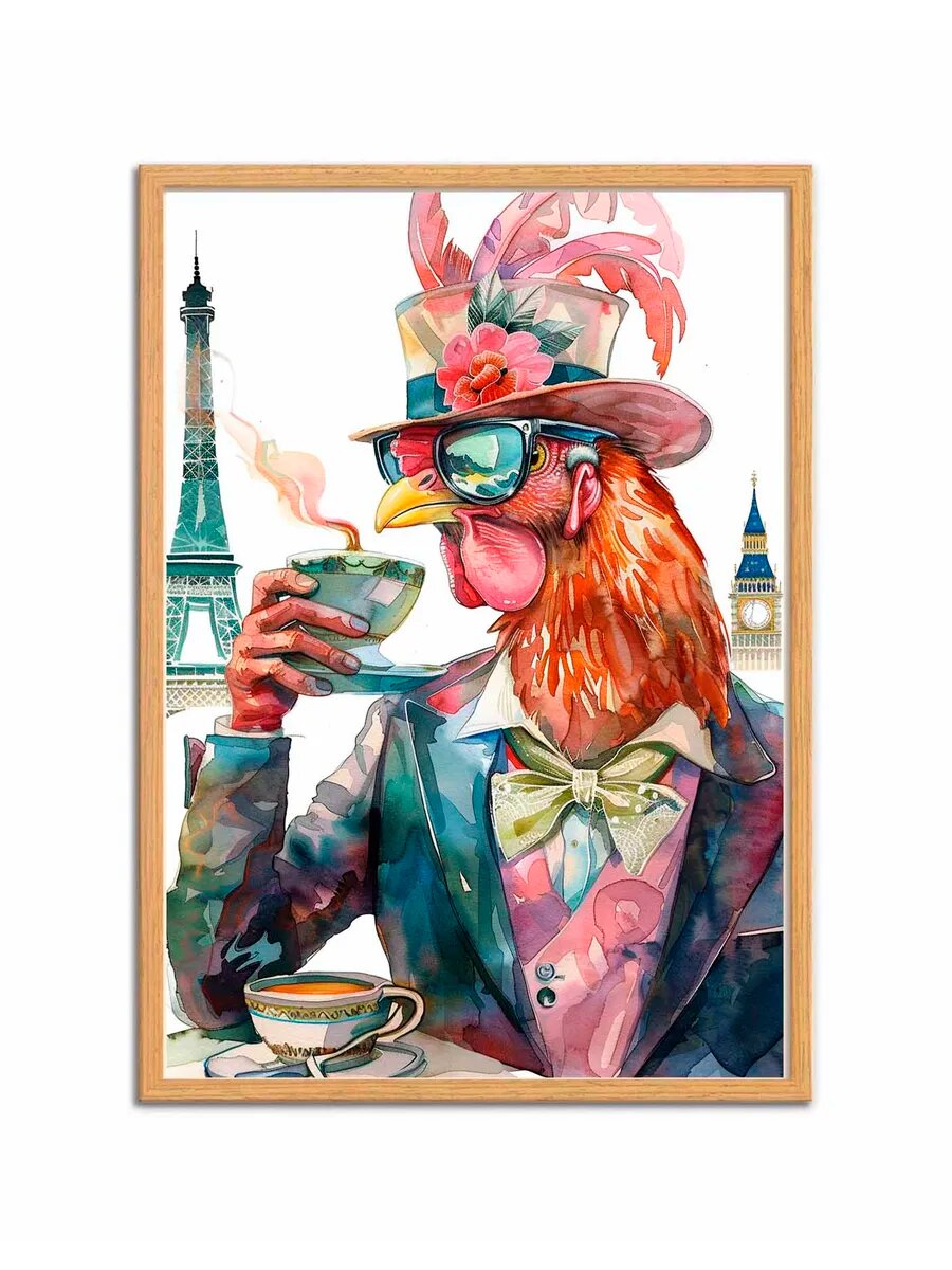 Курица-птица-Гангстер пьет кофе 5, Плакат 30x42см