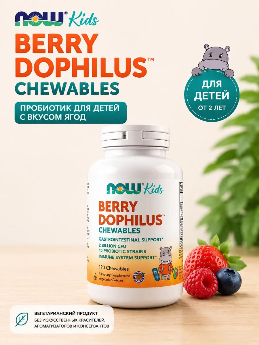 Пробиотики для детей Now Berry Dophilus Kids (120 пастилок.)