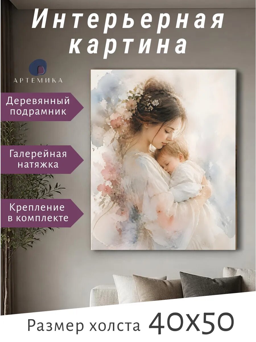 Картина "Мать и дитя", интерьерная, на холсте, 40 см x 50 см