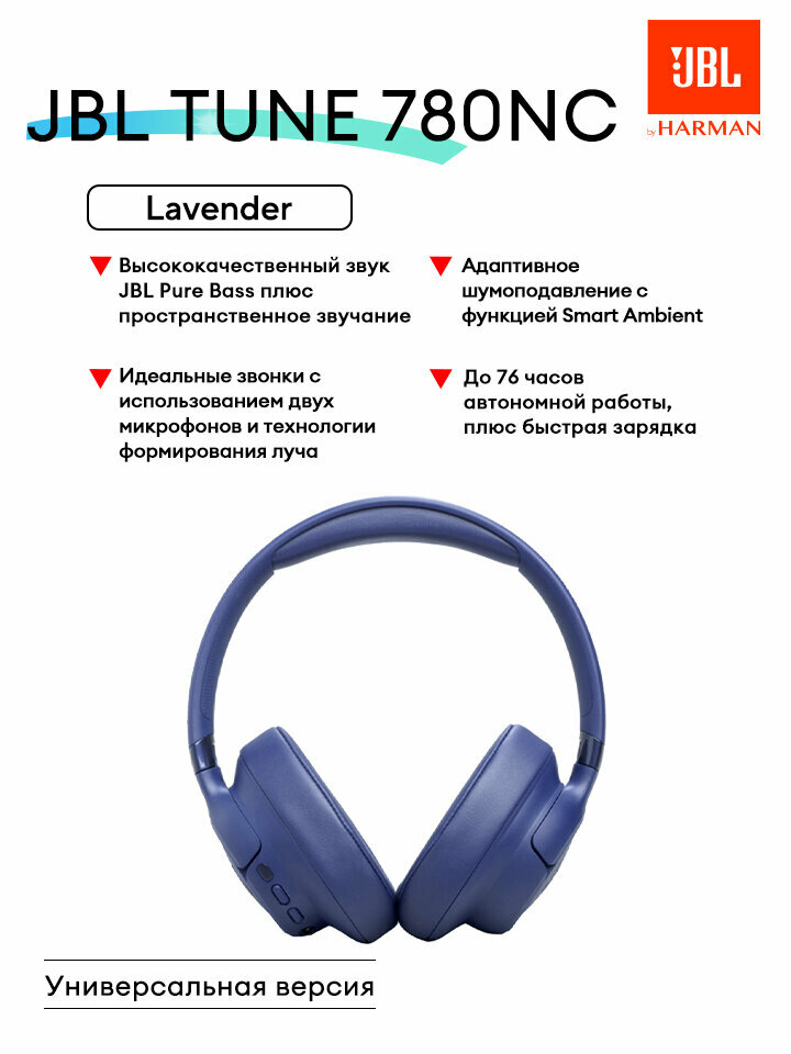 JBL Tune 780NC Blue — беспроводные полноразмерные наушники с ANC, мощный бас JBL