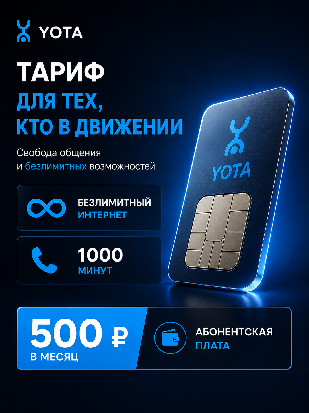 Сим карта Yota, безлимитный интернет 1000 минут, для телефонов и планшетов