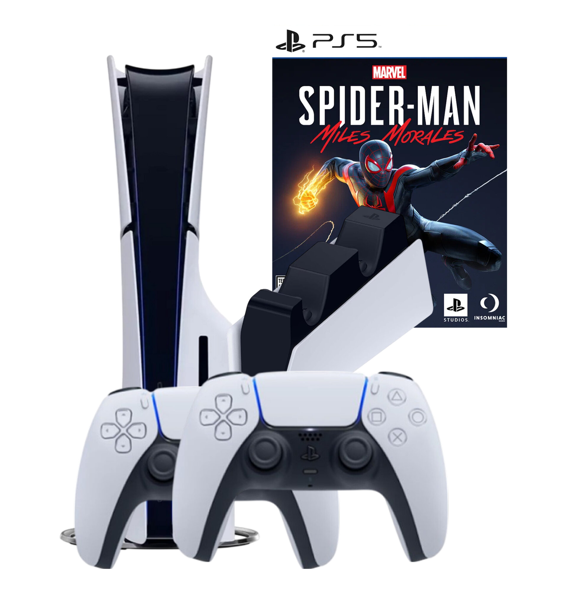 Игровая приставка PlayStation 5 Slim Disk + Spider Man Morales + Dualsense Charging Station+DualSense PS5 White