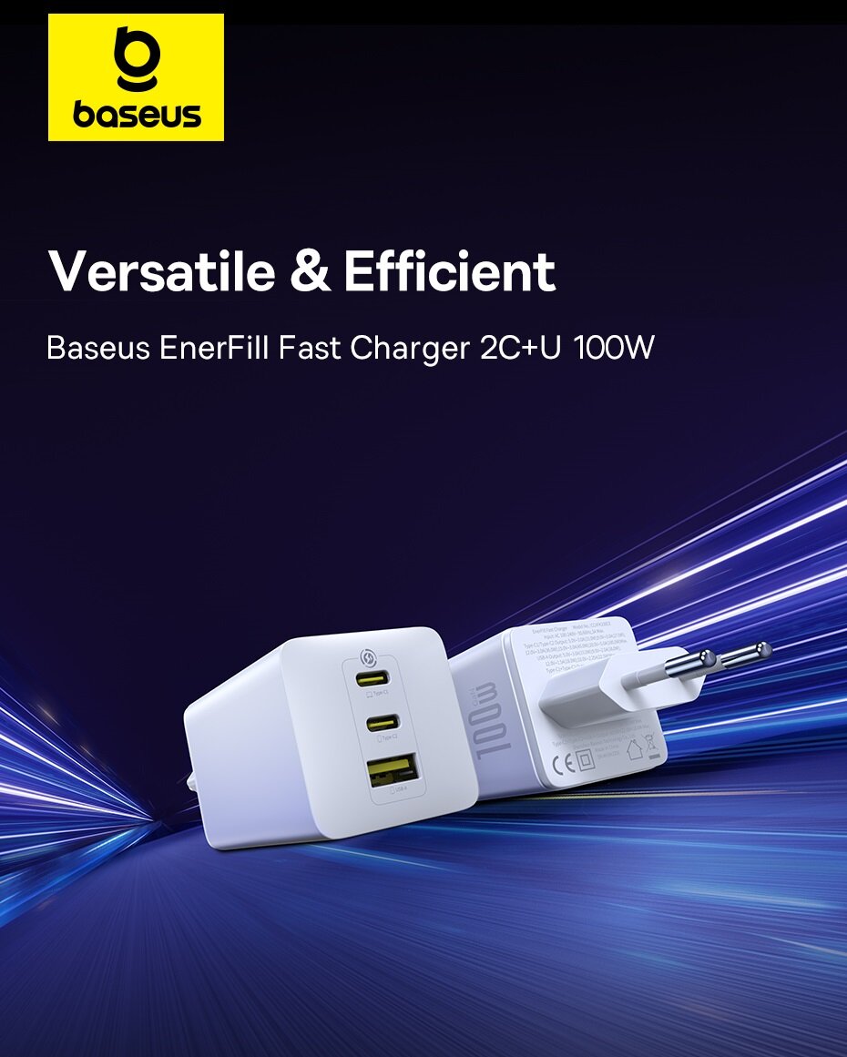 Сетевое зарядное устройство Baseus EnerFill 100W 2*USB-C, USB-A, быстрая зарядка (P10182102213-00) белая