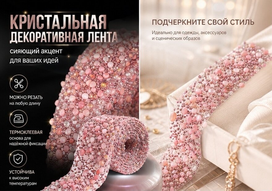 Ленточка Из Кристаллов Розового Цвета 100X3 5Cm Для Украшения Подарков И Авто