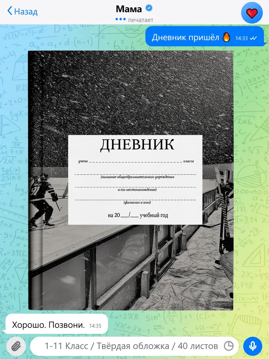 Школьный дневник с принтом Хоккей