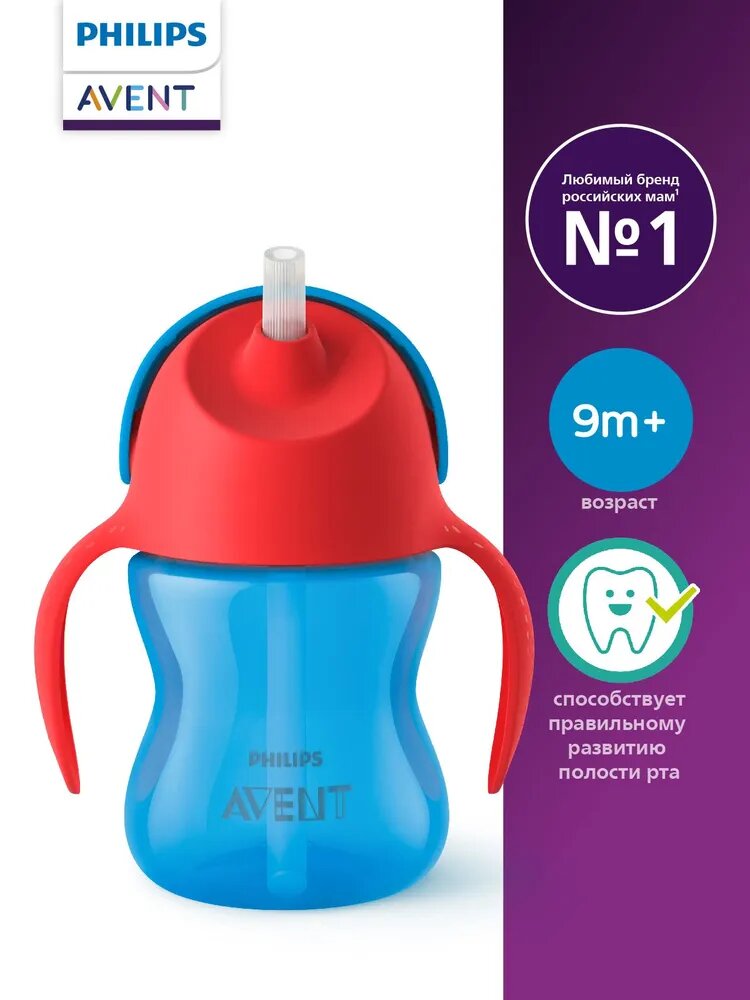 Детский поильник с трубочкой непроливайка Philips Avent SCF796/01 от 9 мес, 200 мл, синий, красный