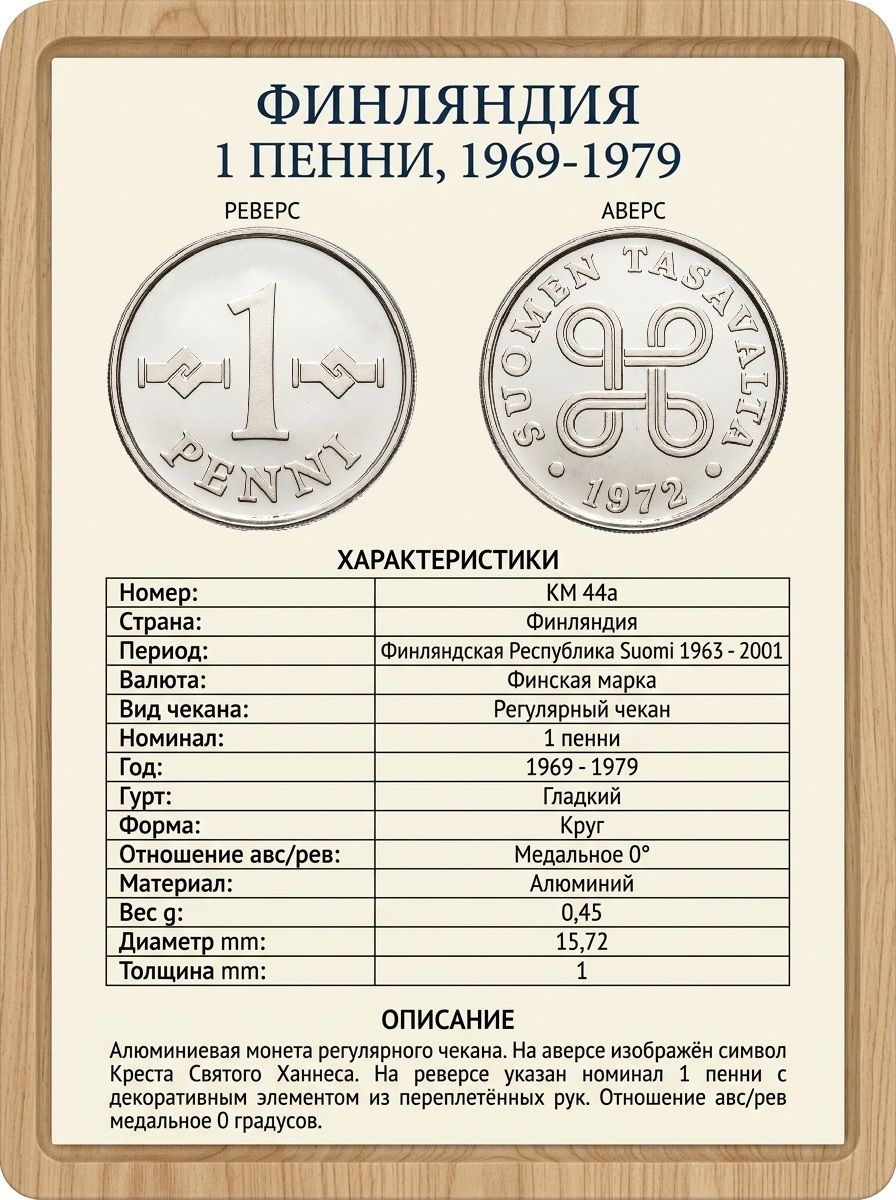 Финляндия 1 пенни, 1972 Крест Святого Ханнеса XF