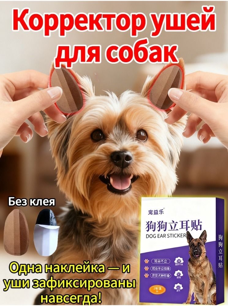 Набор для коррекции ушей собак, пластырь для постановки ушей, 2 пары + инструкция, цвет бежевый (незаметно)