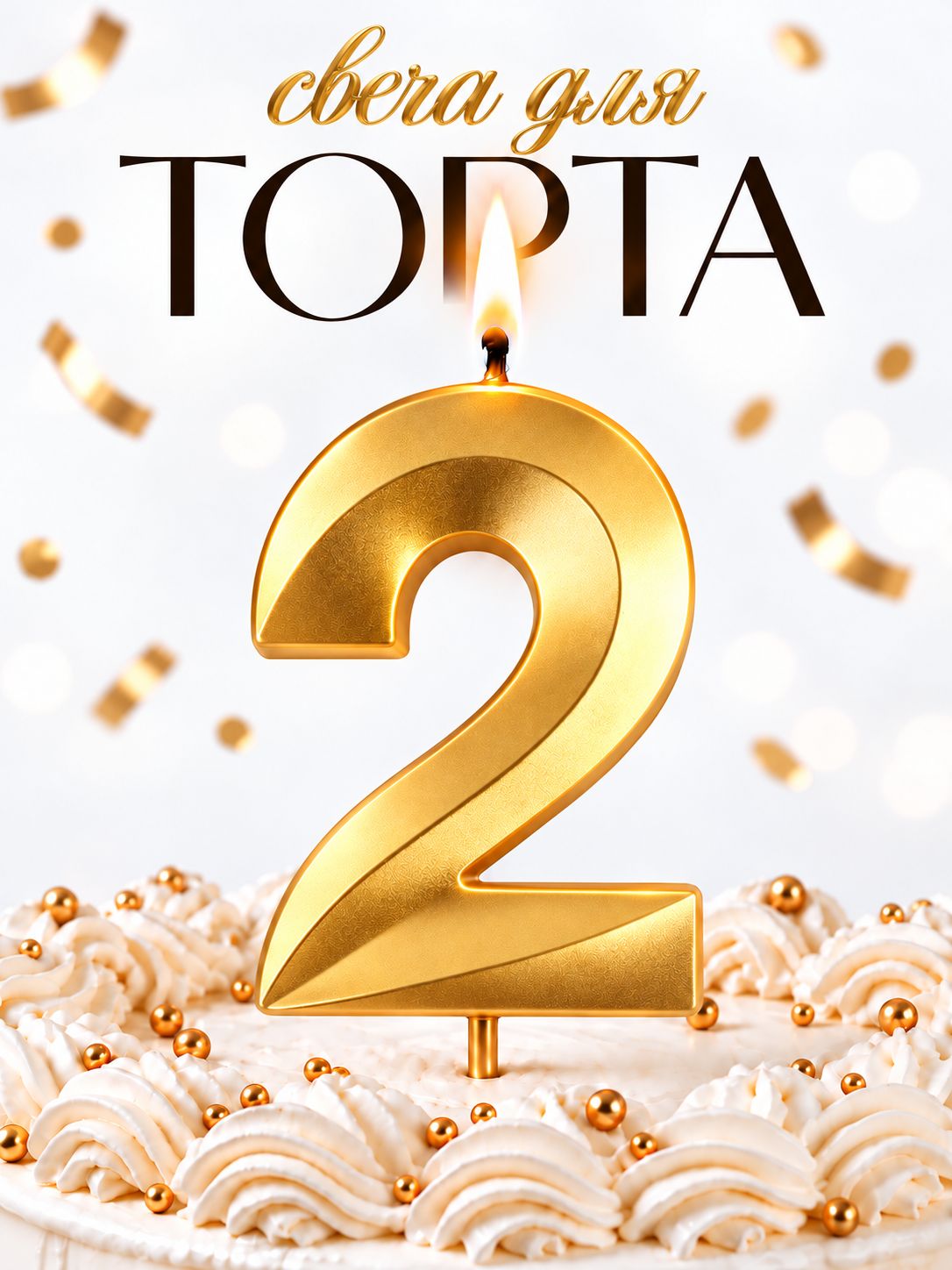 Свеча цифра для торта - 3 "Золотая" , высота 6 см - 1 шт