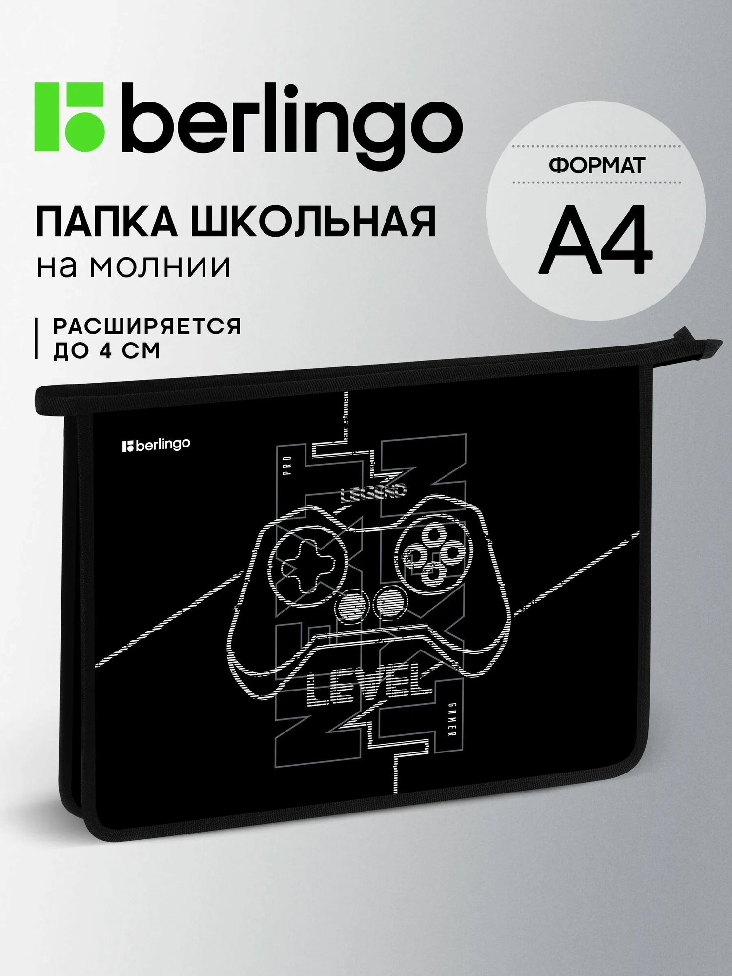 Папка школьная А4 Berlingo Покоритель волн (Stream Rider), 34х24,5х4 см, 1 отделение, на молнии, пластик