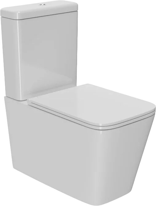 Унитаз-компакт напольный Bauedge Bau Stil Hurricane-2 BS0005-HQ2 с микролифтом, безободковый, антивсплеск, фарфоровый, белый, глянцевый, прямоугольный, с нижним подводом, сиденье для унитаза в комплек