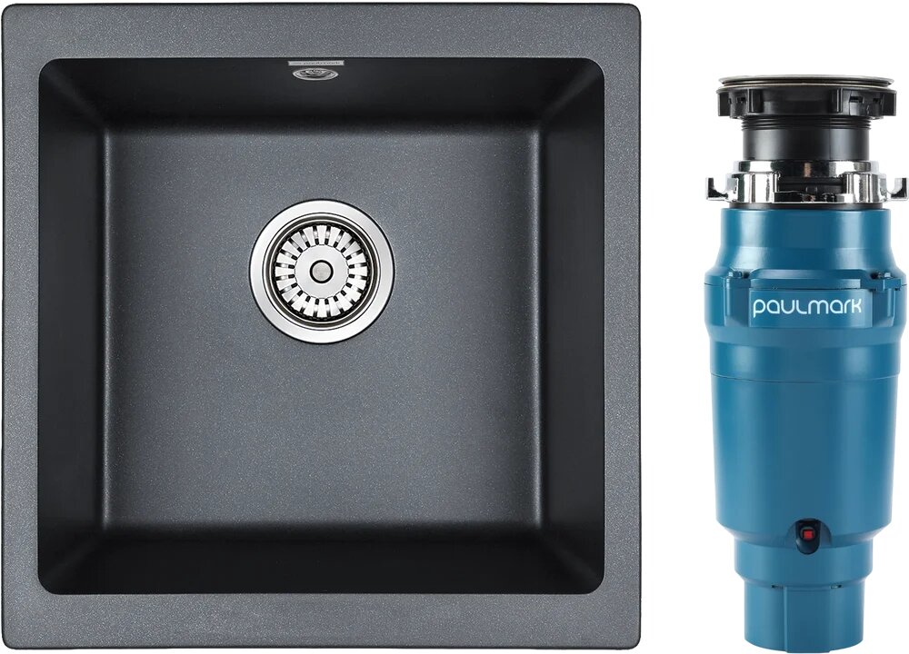 Комплект Мойка Paulmark Brilon PM104546-BLM, черный металлик / Измельчитель Intenso I-400