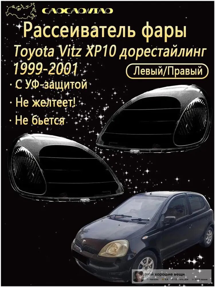 Ремкомплект фары, 2 шт, арт. Рассеиватель фары на Toyota Vitz XP10 дорестайлинг 1999-2001 выбор левый правый комплект поликарбонат с УФ-защитой не желтеет.