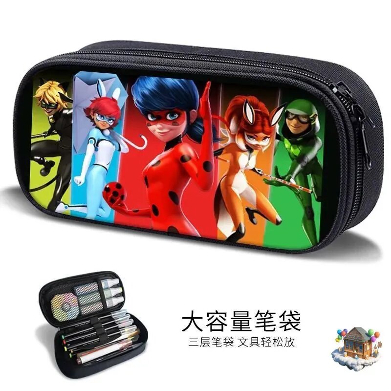 Пенал Miraculous Ladybug с Леди Баг и Кот Нуар, большой вместимости, для школы, пенал-косметичка для девочек и мальчиков, подарок