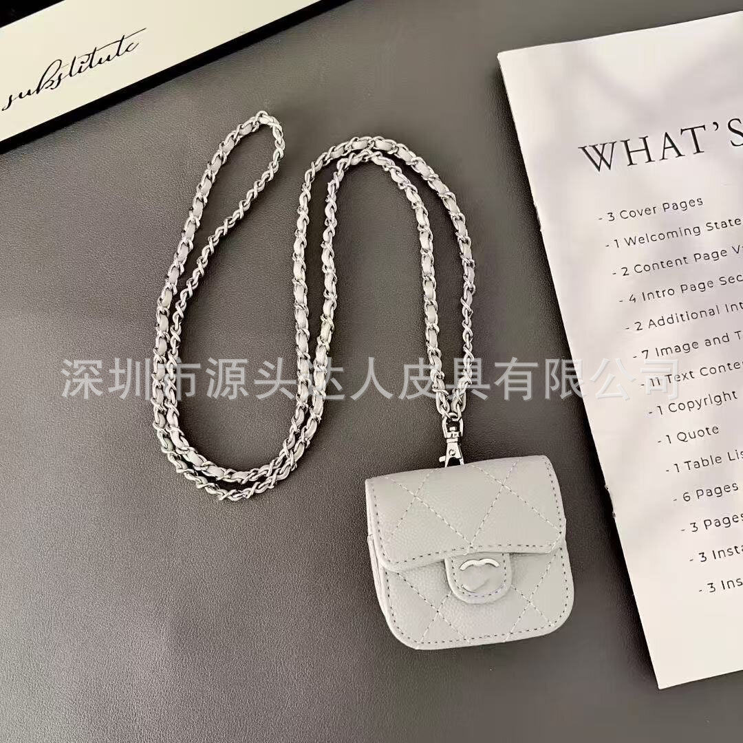 Компактный чехол для беспроводных Bluetooth-наушников Apple 2/3/Pro 2 в стиле Chanel, портативный, с цепочкой.