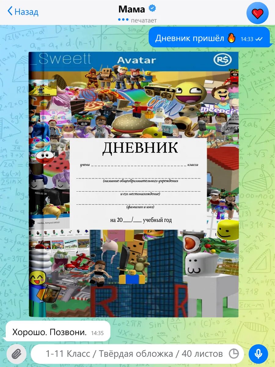 Школьный дневник с принтом Роблокс