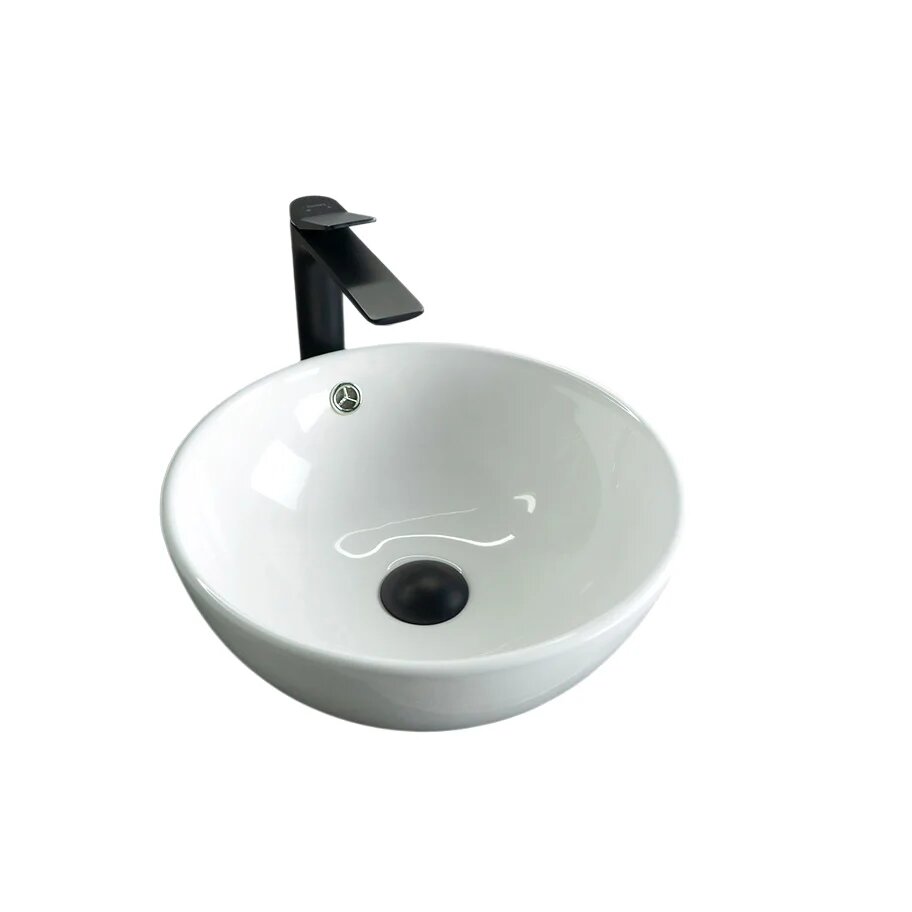 Накладная раковина GID Esfera N9002 39 накладная, без отверстия под смеситель, фаянсовая, со встроенным сливом-переливом, круглая, раковина для ванной, белая, глянцевая