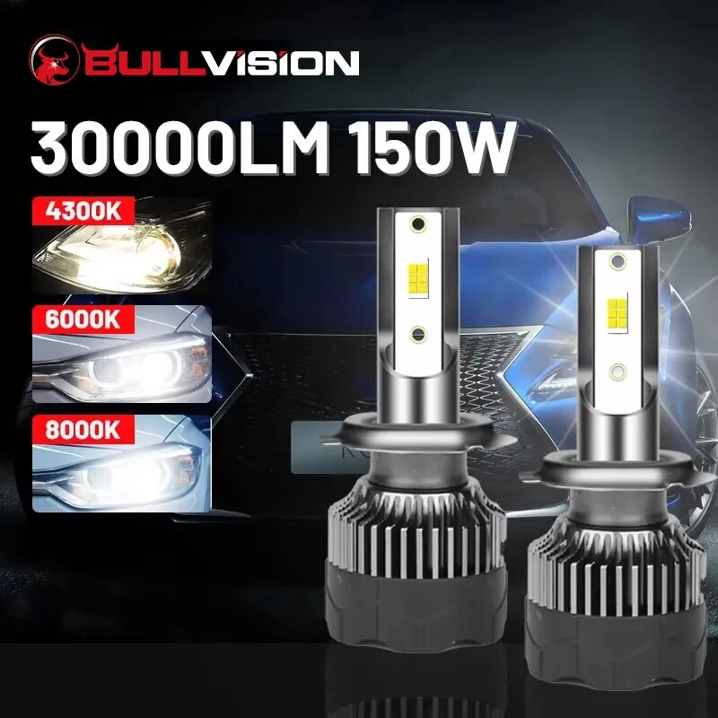 H4 H7 H11 Светодиодные фары 30000LM 150W 3570 CSP H1 H8 H3 880 881 H27 6000K Холодный белый, H27/881
