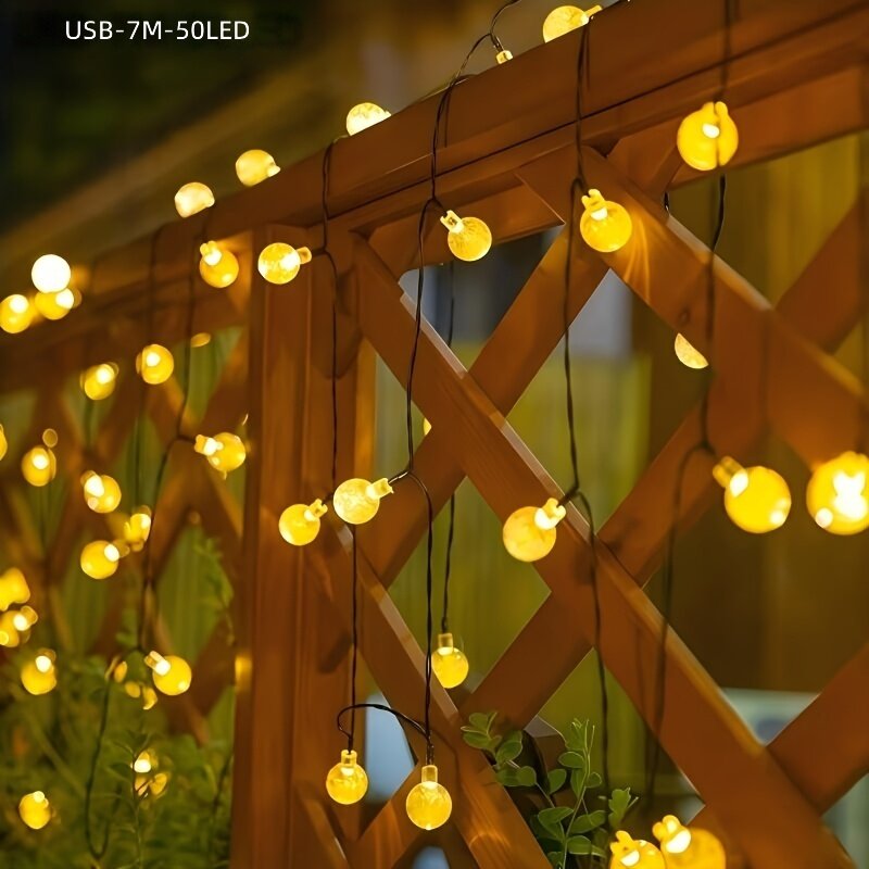 Светодиодная уличная гирлянда с прозрачными шарами, 50 LED, длина 275.59 дюйма, USB, 8 режимов свечения, теплый свет, для сада и балкона