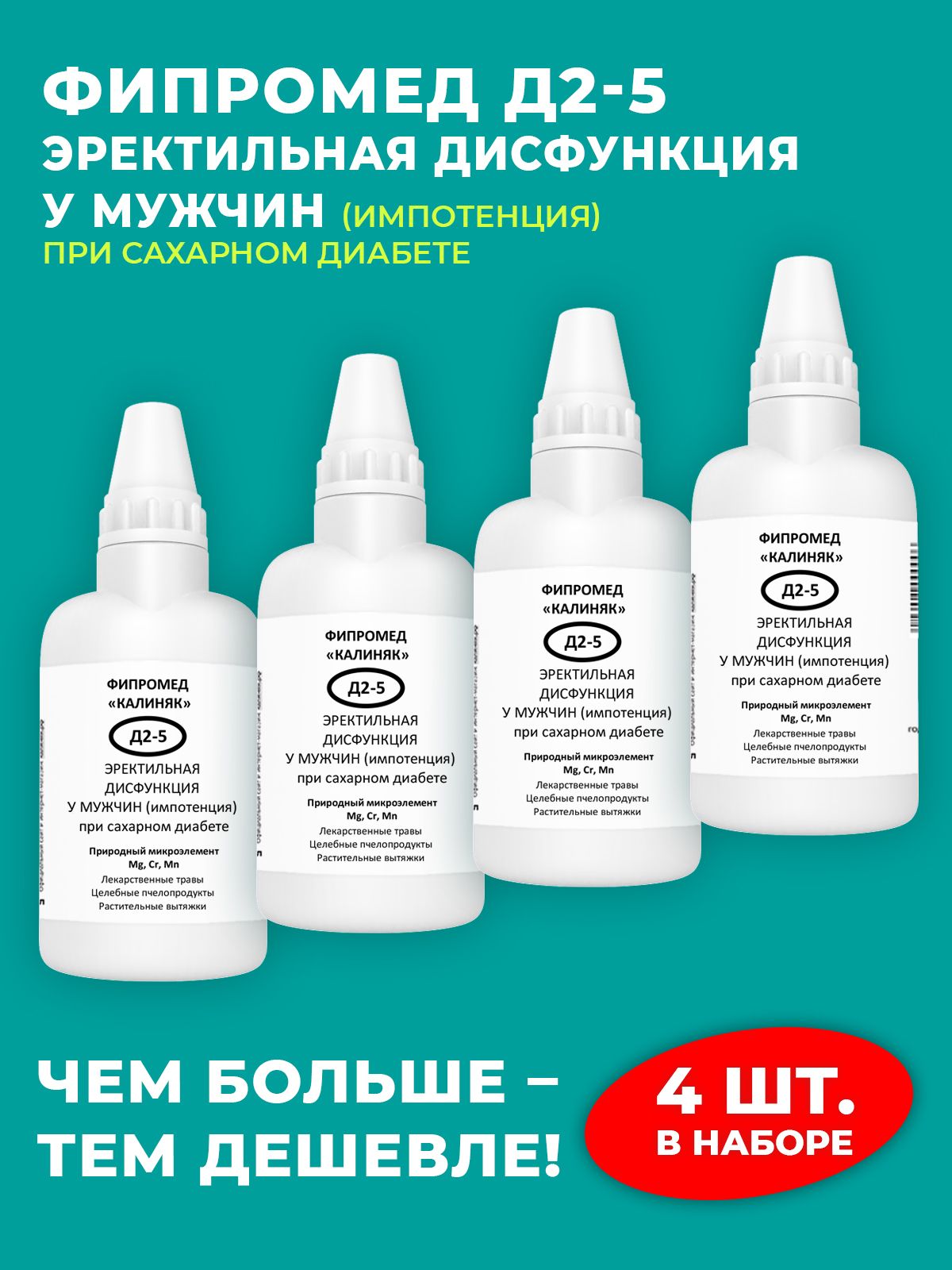 Фипромед Д2-5 Эректильная дисфункция при диабете, 4 шт. по 50 мл
