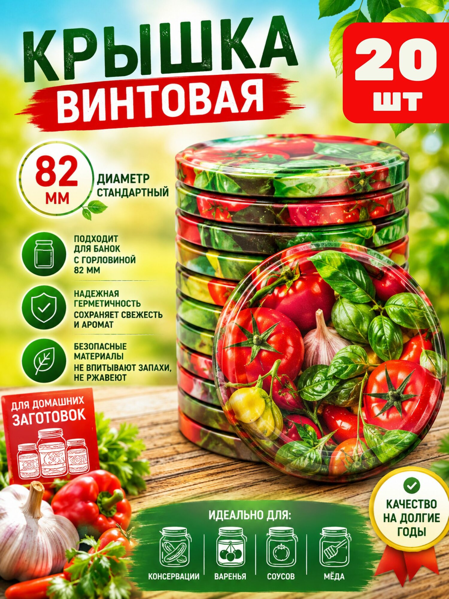 Крышка для консервирования КВ-02, винтовая, металл, диаметр 82мм, 20 штук