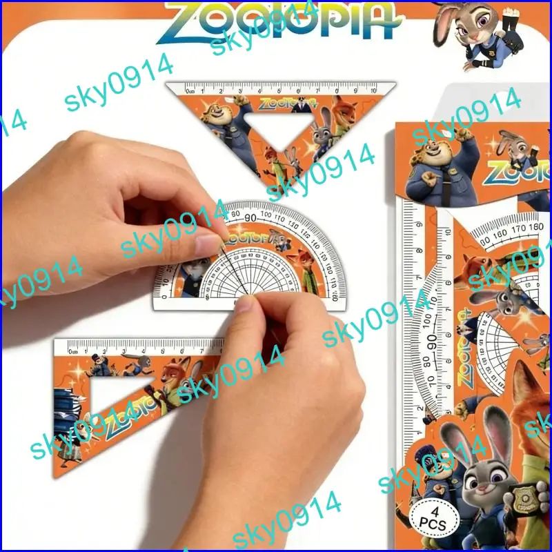 Набор школьных линеек Зверополис (Zootopia),4 предмета, пластиковые измерительные инструменты для учебы и творчества