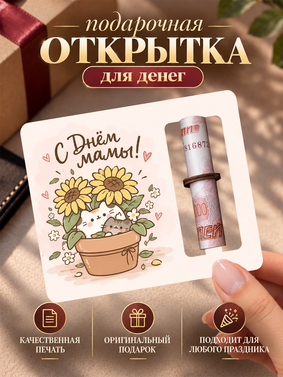 Открытка подарочная для денег (купюр) подарок маме, дерево, 10 на 12 см, ZeKeks