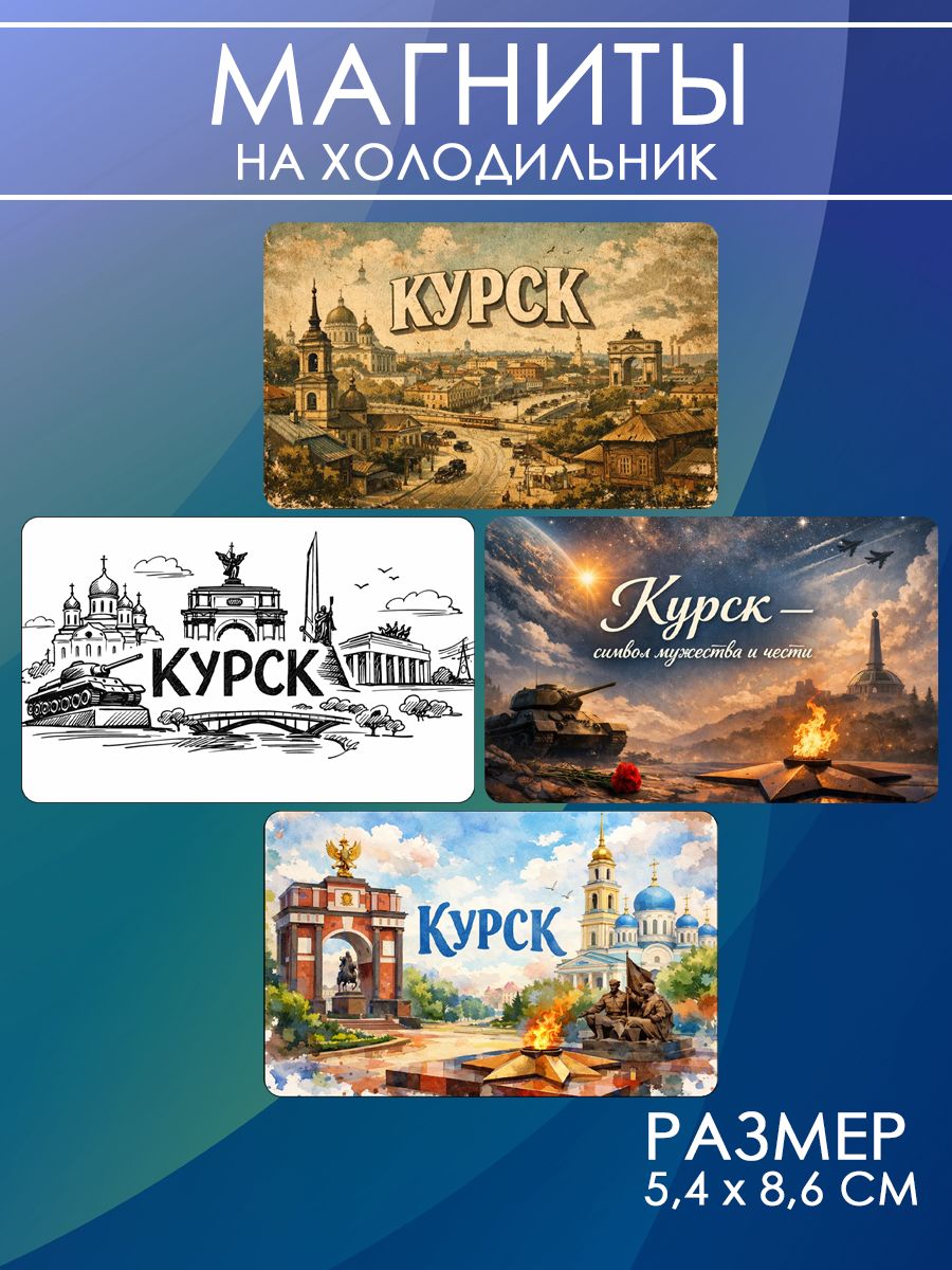 Магниты Курск 4 шт, размером 5,4*8,6 см