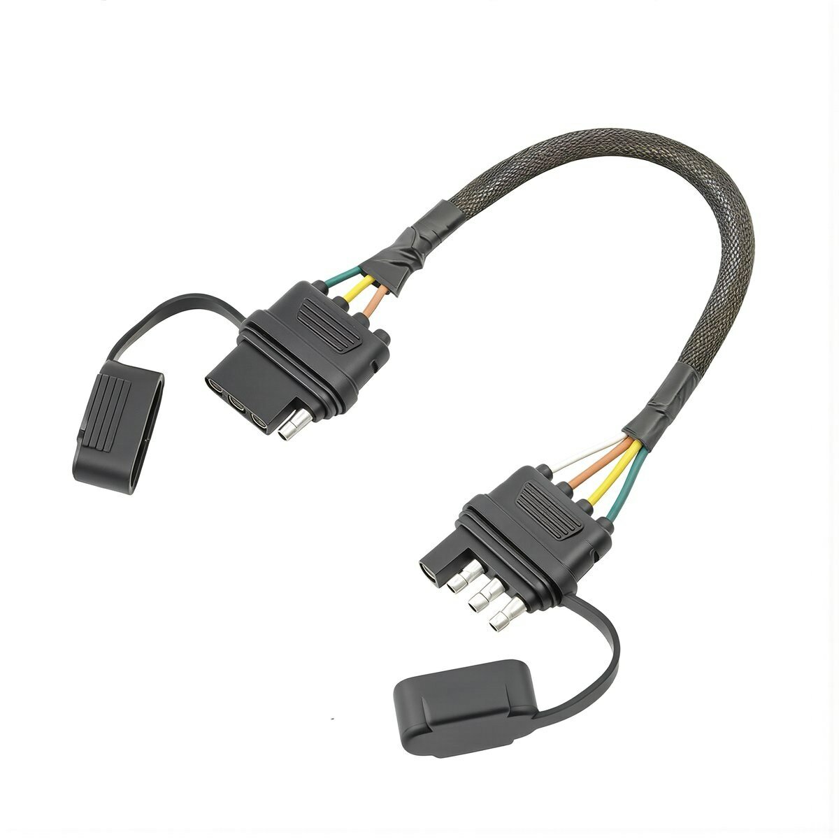 Удлинитель подключения прицепа 4 контакта кабель с нейлоновой оплеткой и двумя пылезащитными резиновыми крышками для сигналов фонарей прицепа