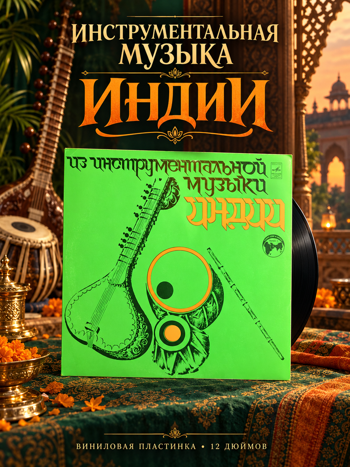 LP Из инструментальной музыки Индии. Виниловая пластинка 12 дюймов. Мелодия СССР.