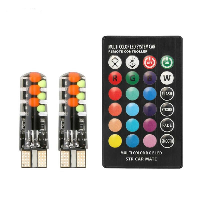 Автомобильная светодиодная лампа RGB COB T10 с дистанционным управлением и несколькими цветовыми режимами, комплект из