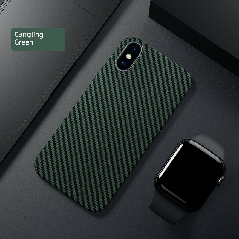 Чехол из карбона с текстурой для iPhone XR в изумрудно-зеленом цвете с безопасностью