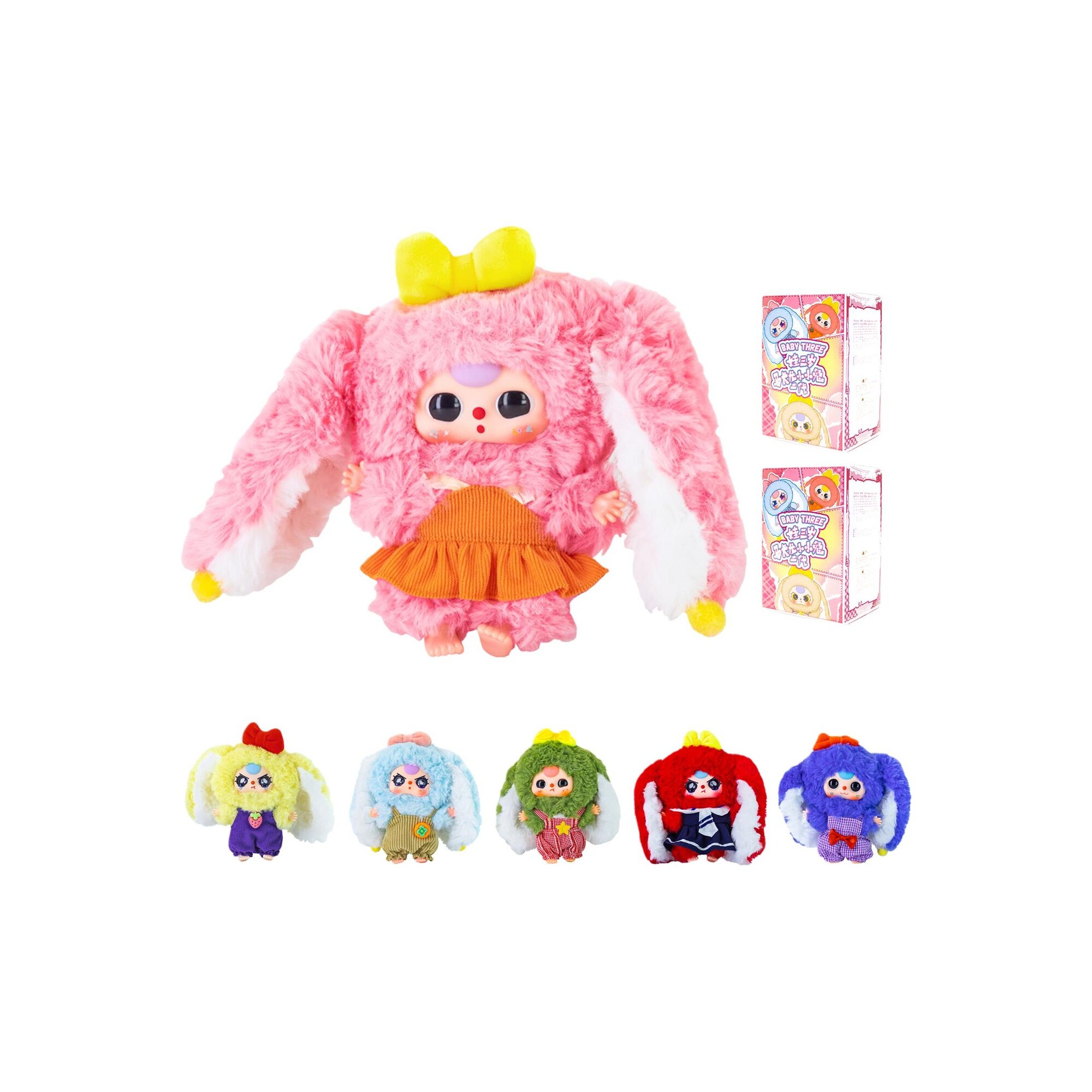 Cureplaneta Baby Three Macaron Little Rabbit 2 Vinyl Face Cute Plush Toy, Trendy Pendant Mystery Boxes