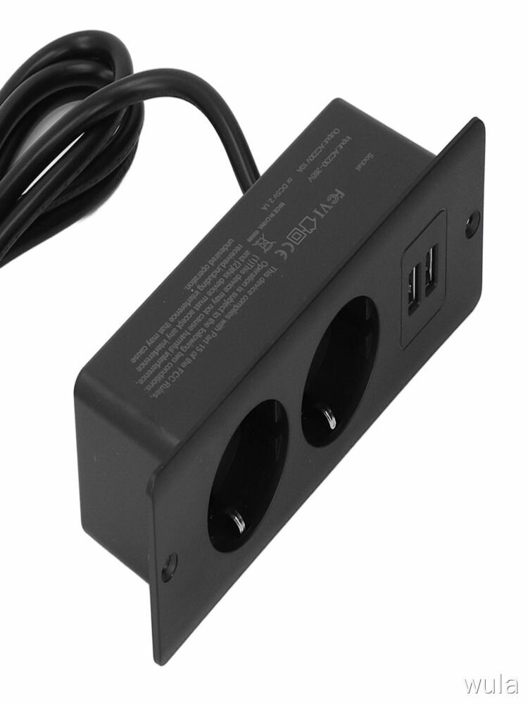 Встроенная розетка с двумя розетками и USB-портом, черная, 220В, для дома и офиса