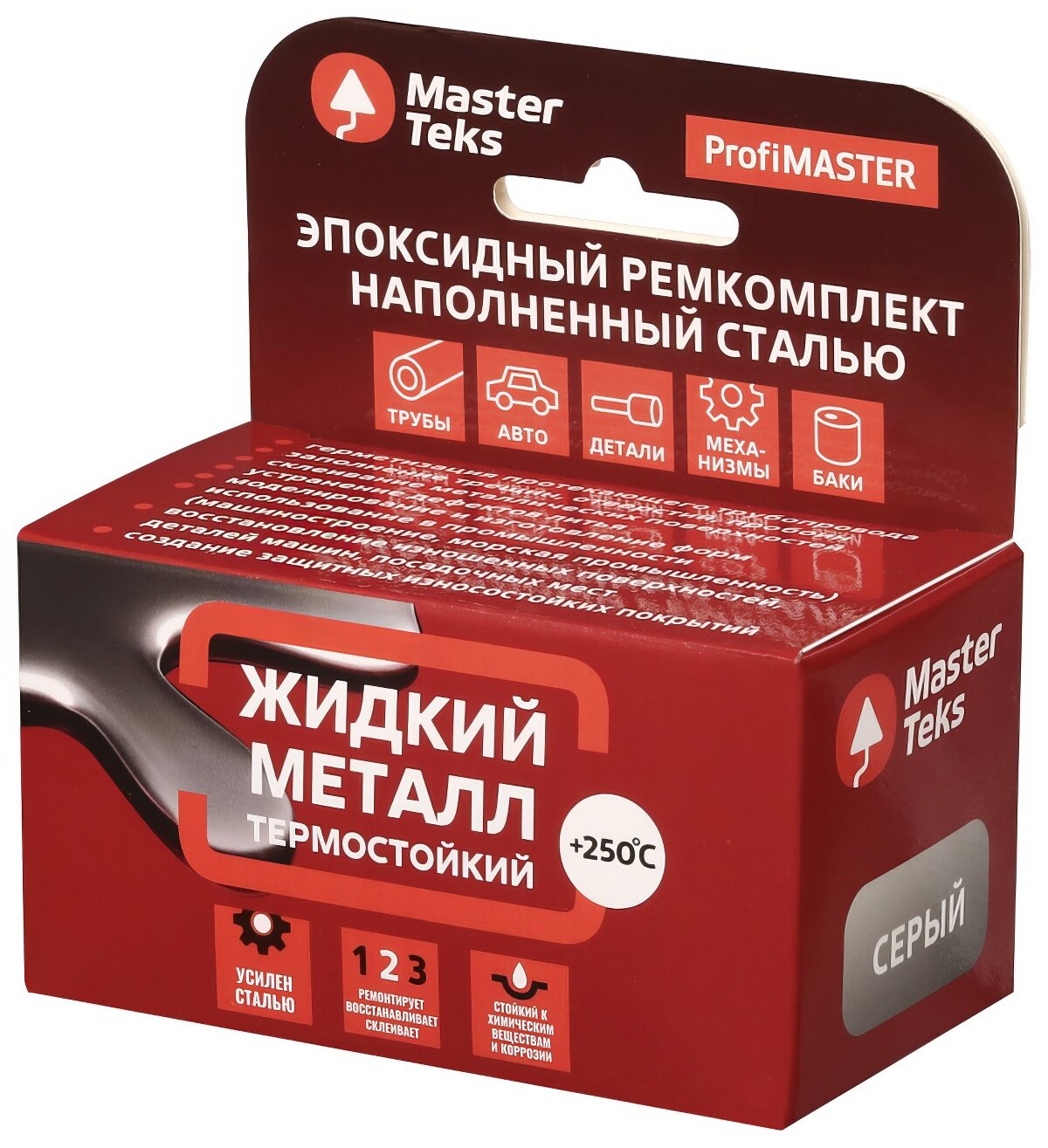 Эпоксидный ремкомплект MasterTeks Жидкий металл термостойкий серый 160 г
