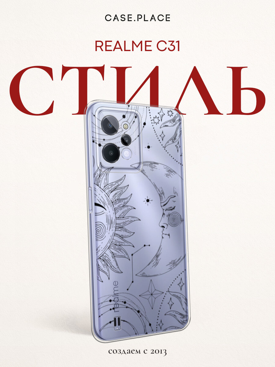 Чехол на Realme C31 / Реалми С31 с принтом Астральные лики, прозрачный