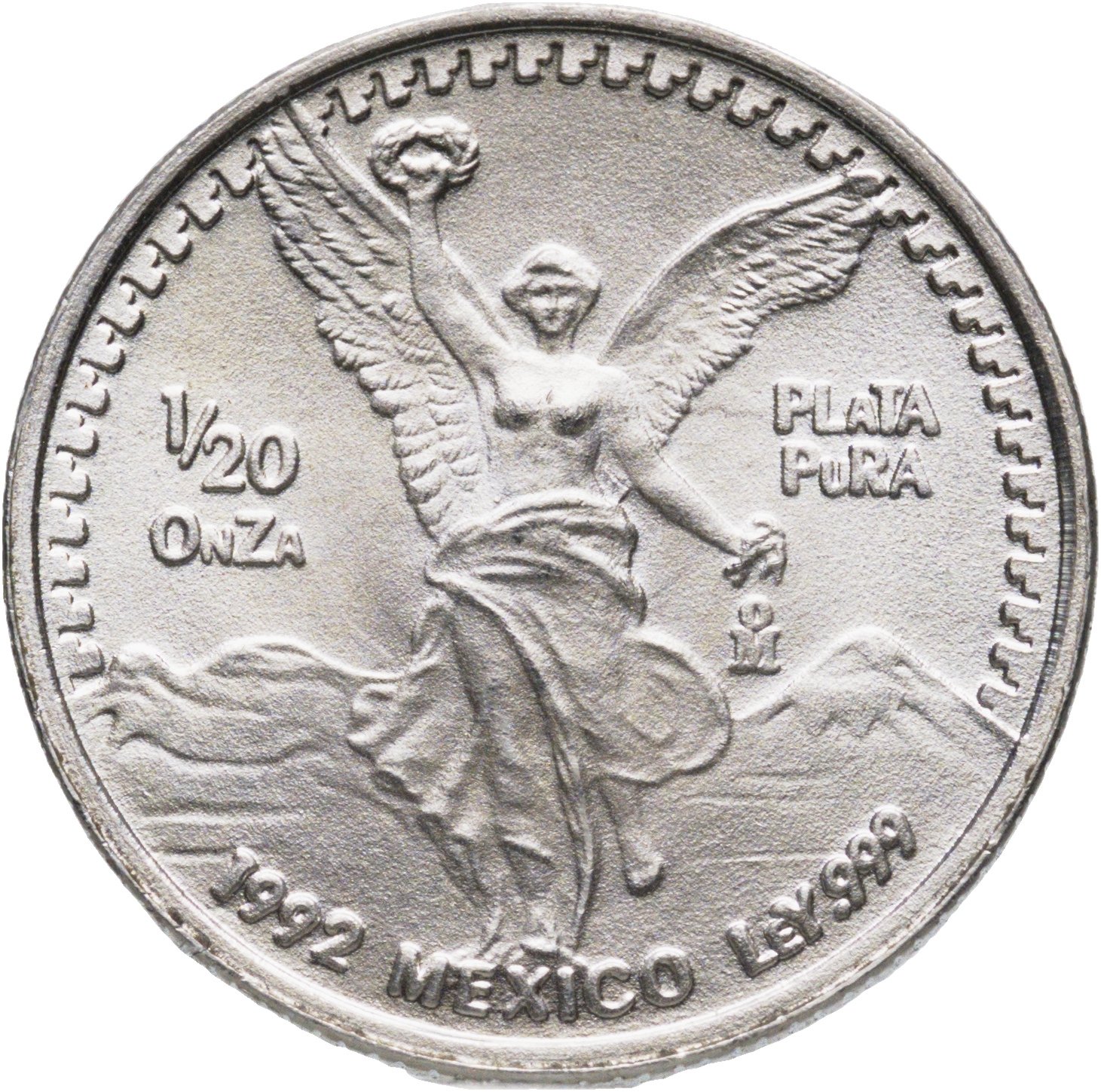 Мексика либертад 1/20 унции 1/20 onza, libertad 1992 "Свобода", Серебро 999, в сохранности UNC
