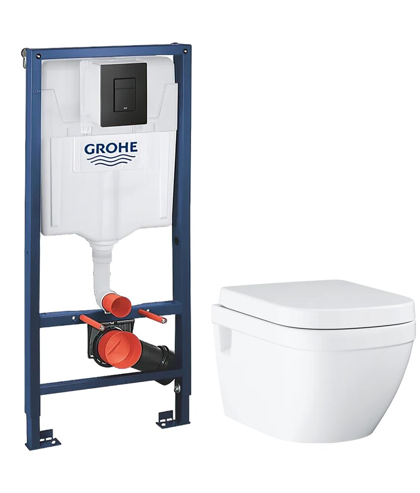 Комплект 2 в 1 Унитаз подвесной Grohe Euro Ceramic 39703000 / Инсталляция с кнопкой Solido 38811KF0 цвет черный