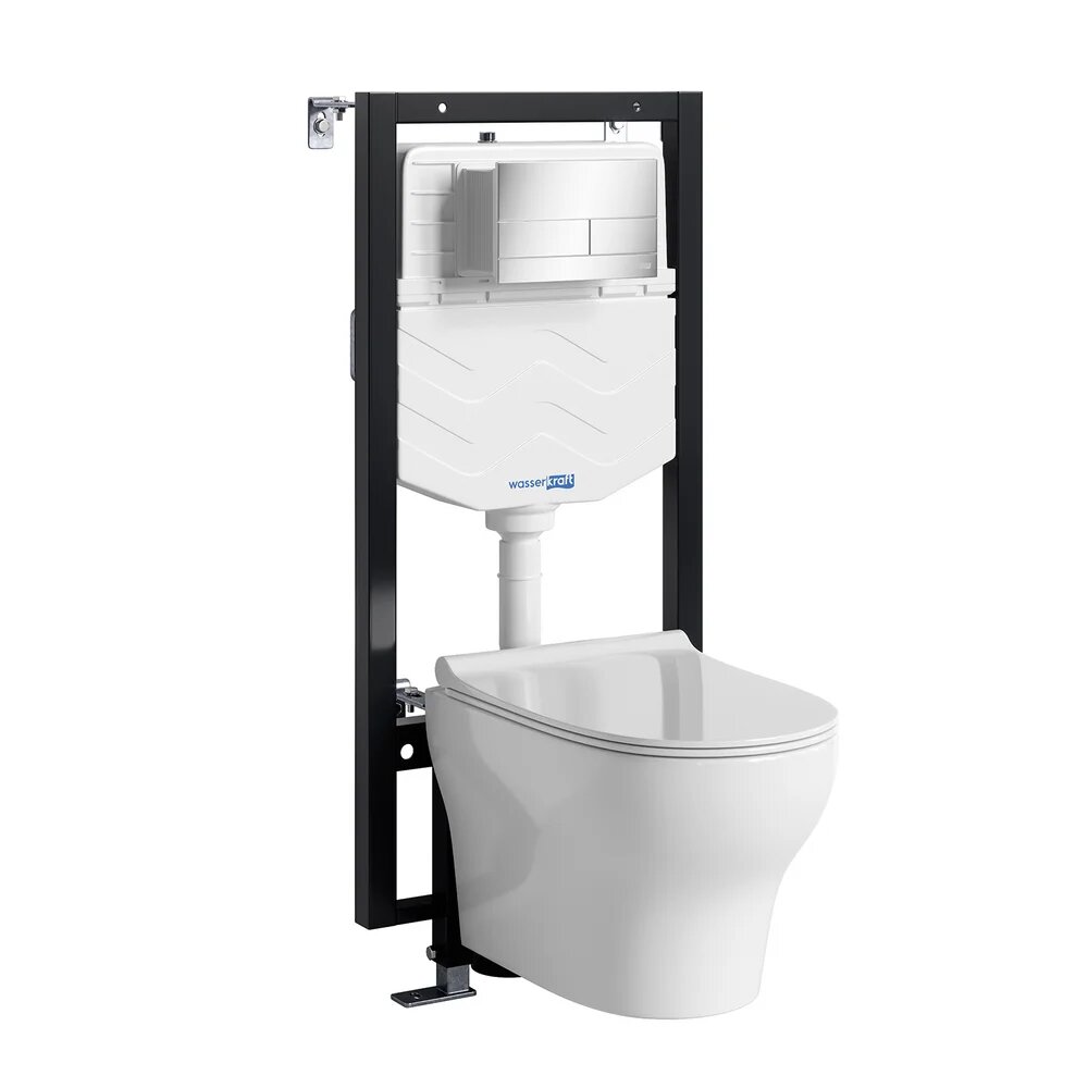 Комплект Унитаз подвесной WasserKRAFT Berkel H001 безободковый / Крышка для унитаза E034 / Система инсталляции для унитазов Vils 56TLT.010. ME, Кнопка смыва CH04
