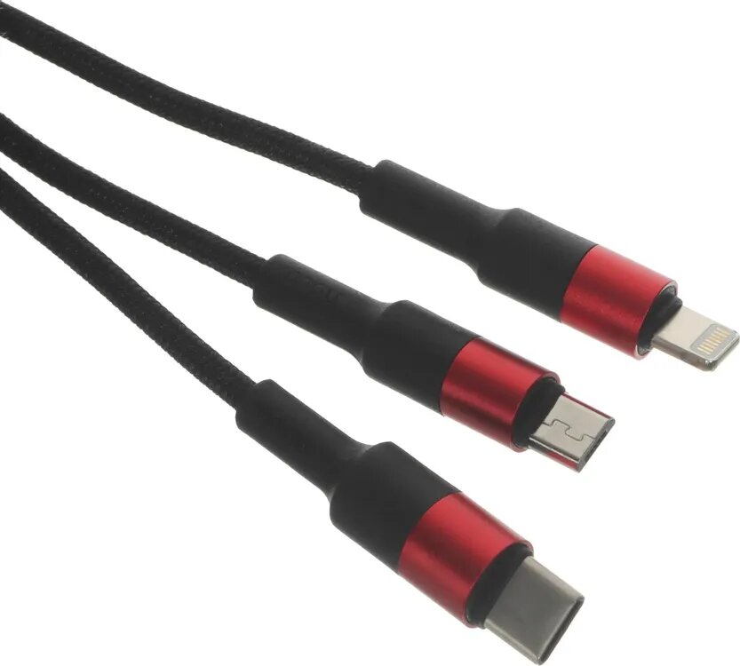 Кабель Hoco X26 Xpress one, Lightning (m)/USB Type-C (m)/micro USB (m) - USB (m), 1м, 2A, черный / красный