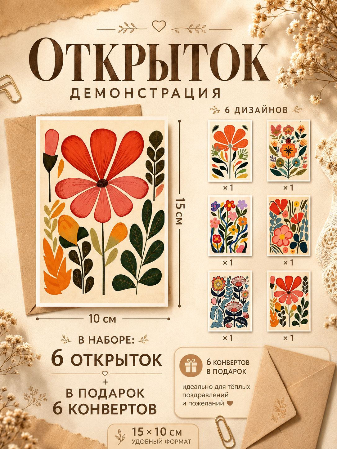 Набор открыток 15X10 см, 6 конвертов в подарок, поздравительная открытка на 1 сентября, подарок для учителя и детей