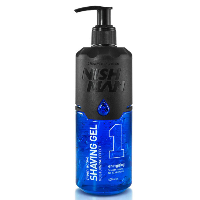 Гель для бритья мужской NISHMAN 01 FRESH ACTIVE аромат ARCTIC BLUE (не пенится, прозрачный на коже, идеальное скольжение бритвы, для ухода за бородой, освежает, косметика для мужчин), 400 мл
