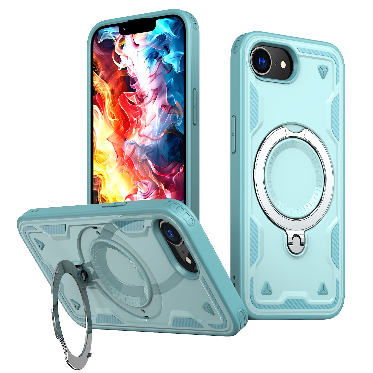 Чехол Magneto Case с кольцом для iPhone 16e голубой ударопрочный