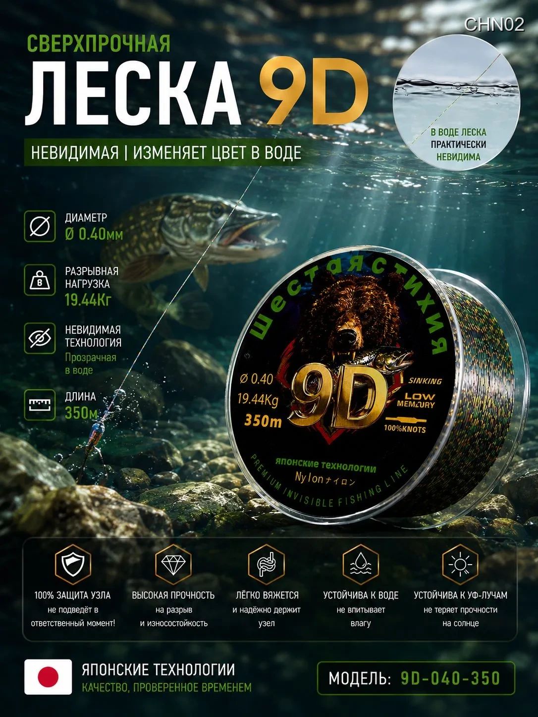 Монофильная леска для рыбалки, размотка: 350 м, толщина: 0.4 мм