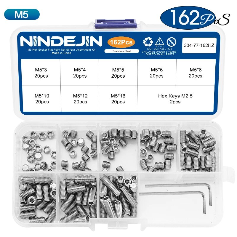 NINDEJIN Набор винтов с плоской точкой из нержавеющей стали M2-M10