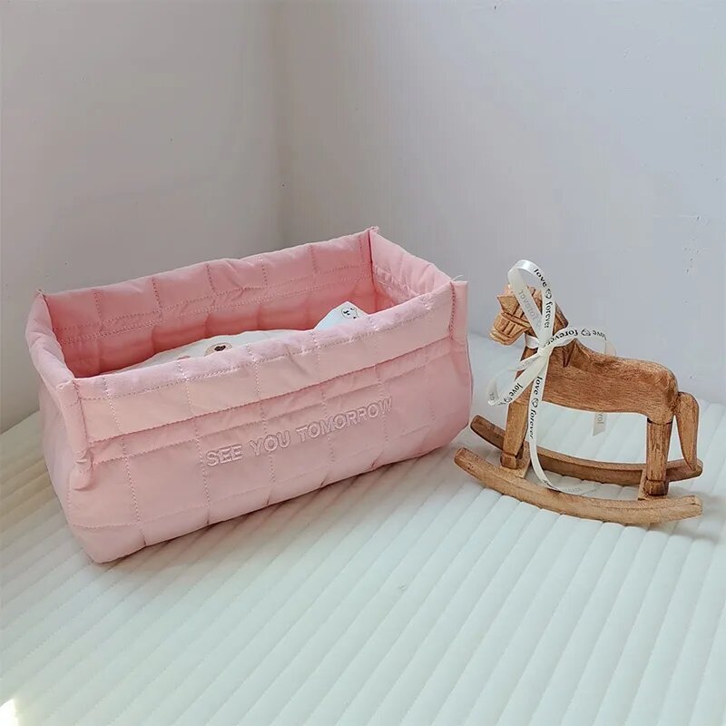 Стеганая корзина для хранения из хлопка pink rectangle