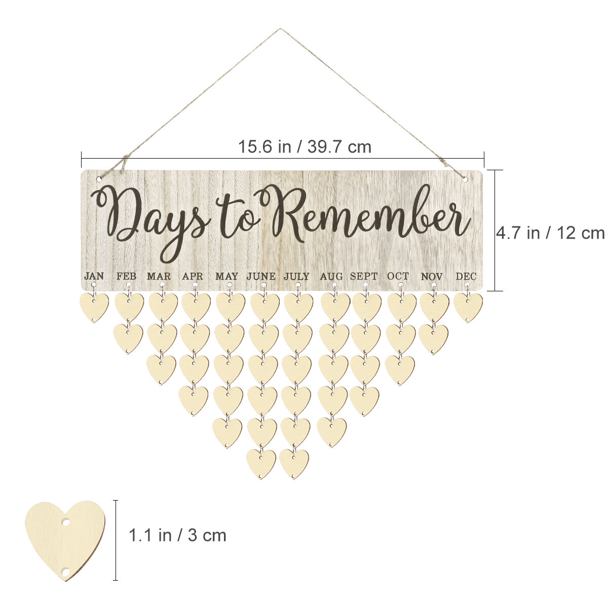 Доска Напоминаний Days To Remember С Деревянным Календарём И Сердцевидной Пластиной Для Украсления Стены Бежевый