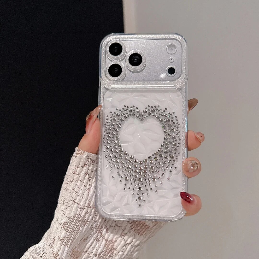 Чехол для телефона с 3D бриллиантами и сердечками для iPhone 17, 16, 15, 14, 13 Pro Max, прозрачный противоударный чехол-бампер со сверкающими стразами