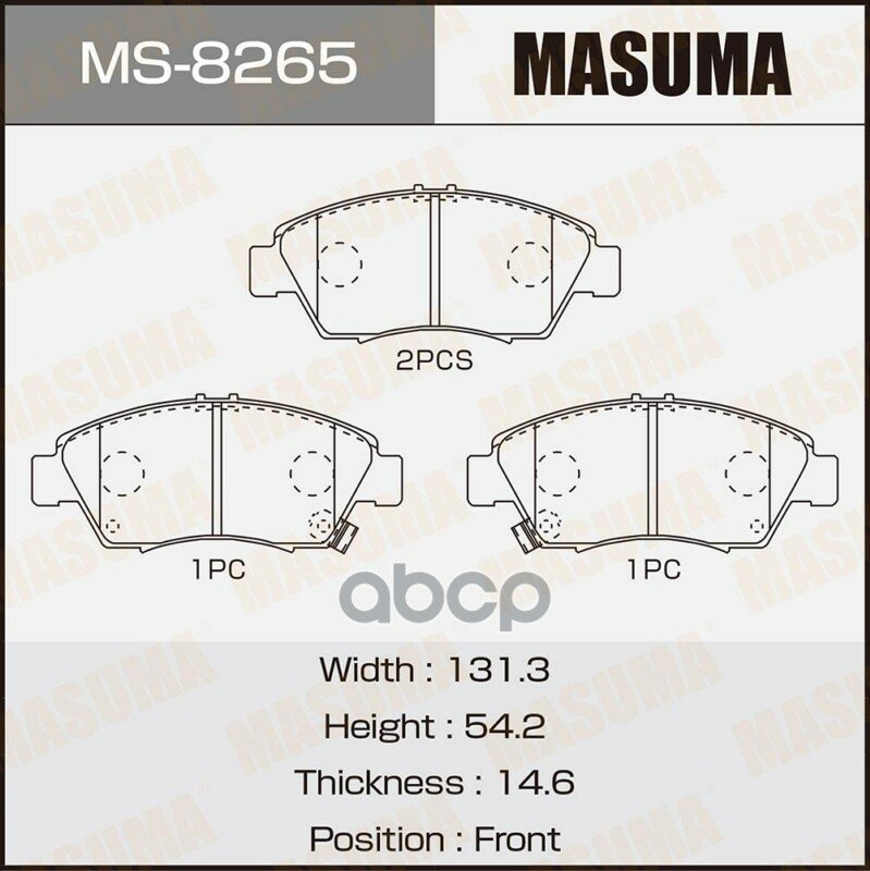 Колодки торм. пер. HONDA Civic ->01/ Jazz 02->/ Logo 98-01 Masuma арт. MS-8265